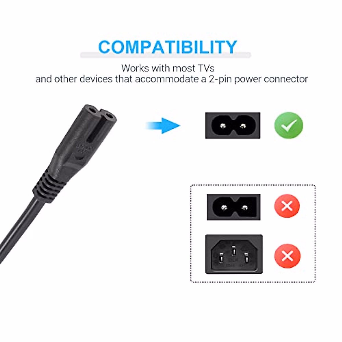AC Power Cord Compatible with Sony Playstation 4 Slim(PS4)/ Playstation 3 (PS3), Xbox One S/ Xbox OneX Game Console, Replacement Power Cable for Samsung TCL Roku LG TV