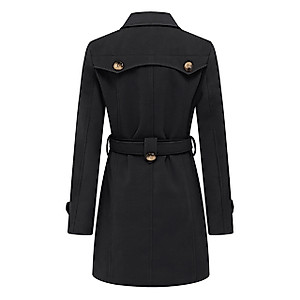 wantdo Women's Plus Size Double-Breasted Slim Solid Pea Coats with Belt Black XL