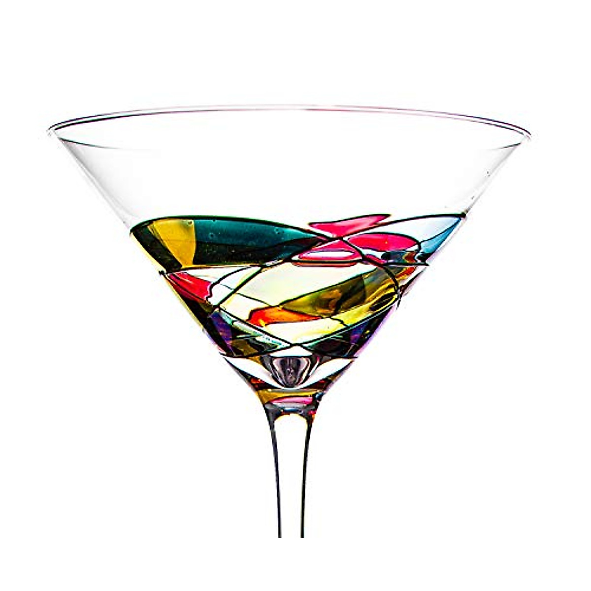 Artisanal Hand Painted Martini & Cocktail Glasses - Renaissance Romantic Stain-glassed Windows Wine Glasses Set of 2 - Gift Idea for Her, Him, Birthday, Housewarming - Extra Large Goblets (Martini)