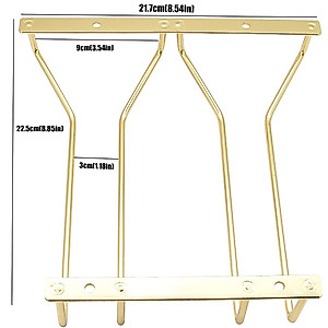 ZOOHOT 22.5cm Wine Glass Rack - Under Cabinet Stemware Wine Glass Holder Glasses Storage Hanger Metal Organizer for Bar Kitchen, Gold Finish (2 Rows, 1 Pack)