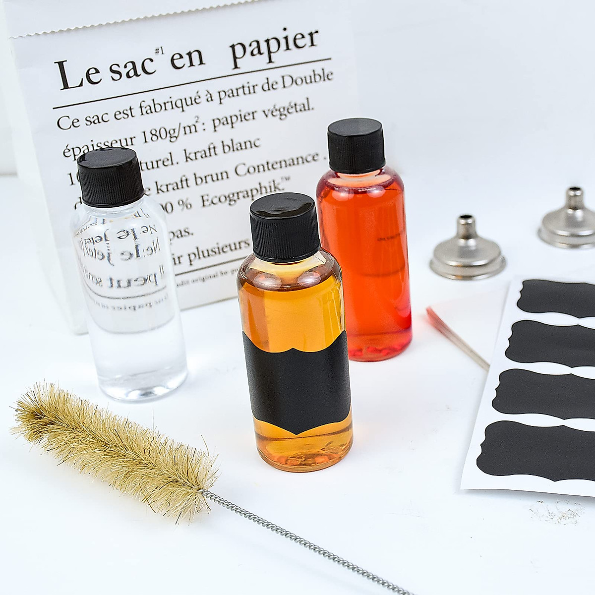 Jeyeou 16pcs 2oz Plastic Juice Bottles with Caps, Reusable Clear Juice Containers Drink Containers Juice Shots with 16pcs Labels 2pcs Funnel and 1pcs Brush for Juice Smoothie Milk Liquor Ginger Shots