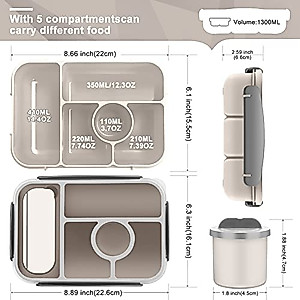 Demiue Lunch Box for Adults/Kids/Toddler,5 Compartments Bento Lunch Containers with Sauce Vontainers,Microwave & Dishwasher & Freezer Safe,BPA Free(White)