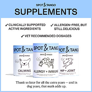 Spot & Tango Allergy + Immune Supplement for Dogs | Vet-Approved For Itchy Skin & Allergy Relief | Wild Alaskan Salmon Oil, Omega-3, Primrose Oil, Biotin | Real Strawberry & Blueberry Flavor, 56 Count