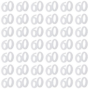 AMOSFUN 1200pcs Number 60 Sequins Confetti Plastic Confetti for 60th Birthday Party Anniversary Decoration(Silver)