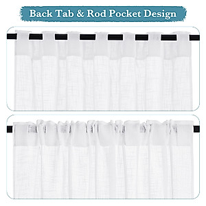 RYB HOME White Sheer Curtains Linen Texture Window Panels, Semi Sheer Light Filetring Rod Pocket & Back Tab Drapes for Bedroom, 52 x 84 inches, Pack of 2