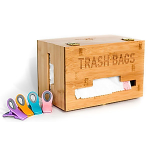 Trash Bag Dispenser – Extra Large Garbage Bag Roll Holder Storage Under Sink - Kitchen Bag Container Organizer - Includes Set of 4 Magnetic Clips