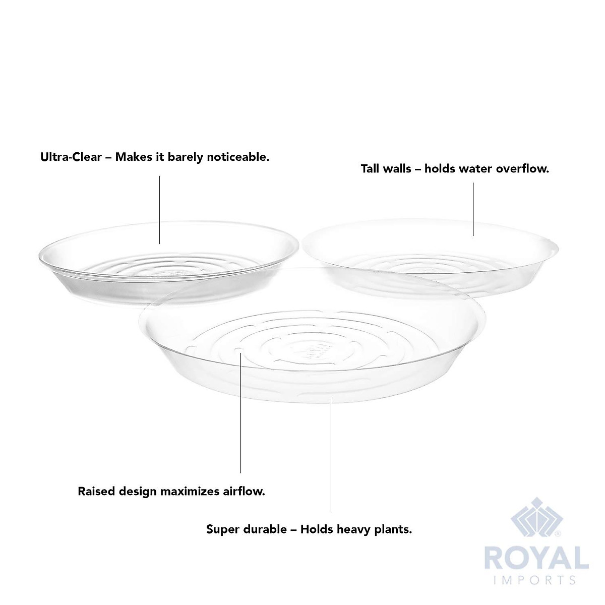 Royal Imports Plastic Planter Saucer, Clear Drip Tray, Flower Pot Disposable Bowl Plate, Moisture Drainage Liner for Home and Garden, 12", 10-Pack