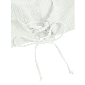 SweatyRocks Women's 2 Pieces Swimsuit High Waist Scalloped Trim Lace Up Bikini Set Plain White L