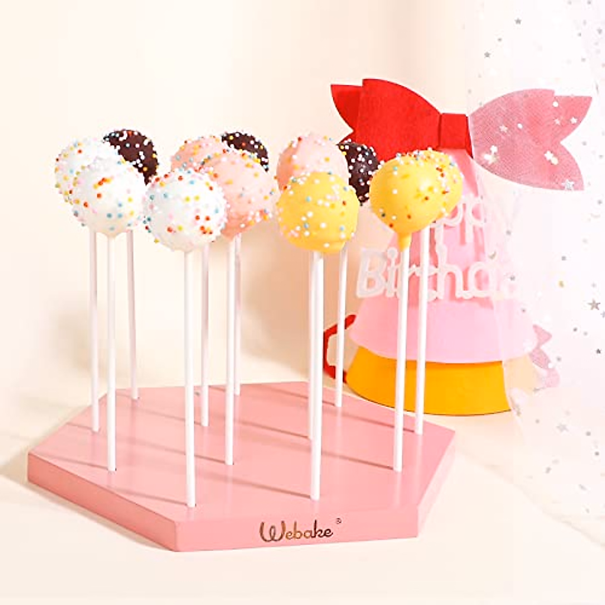 Webake Cake Pop Display Stand, Wood Lollipop Holder 12 Holes Sucker Cake Pop Drying Stand for Weddings Baby Showers Birthday Parties Anniversaries Halloween Candy Decorative