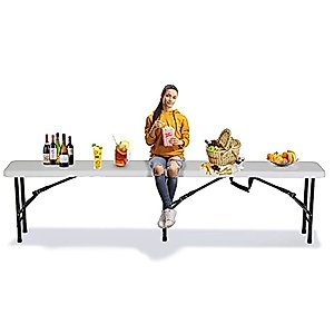 Portable Folding Bench 6 Foot Outdoor Benches Weatherproof, Garden Bench with Carrying Handle, Easy Transport, Lightweight Plastic White Bench for Indoor and Outdoor Seating Picnic Party Camping