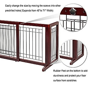Bonnlo Free Standing Pet Gates for Dogs Indoor Dog Fence, Solid Wooden Dog Gates for The House,Doorways and Stairs, Doggie Gates for Indoors Adjustable from 40" to 71" Wide