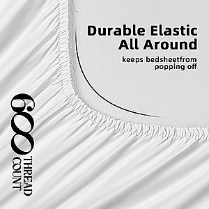 Shilucheng 100% Cotton King Size Sheets - 600 Thread Count, Cooling Luxury 100% Egyptian Cotton Bed Sheets, 16" Deep Pocket - Soft Smooth and Wrinkle Free - 4 Piece (White, King)