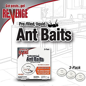REVENGE Pack of 3 Liquid Ant Bait Stations, Ready-to-Use Indoors & Outdoors, Kills Ants & Roaches, No Mess Trap