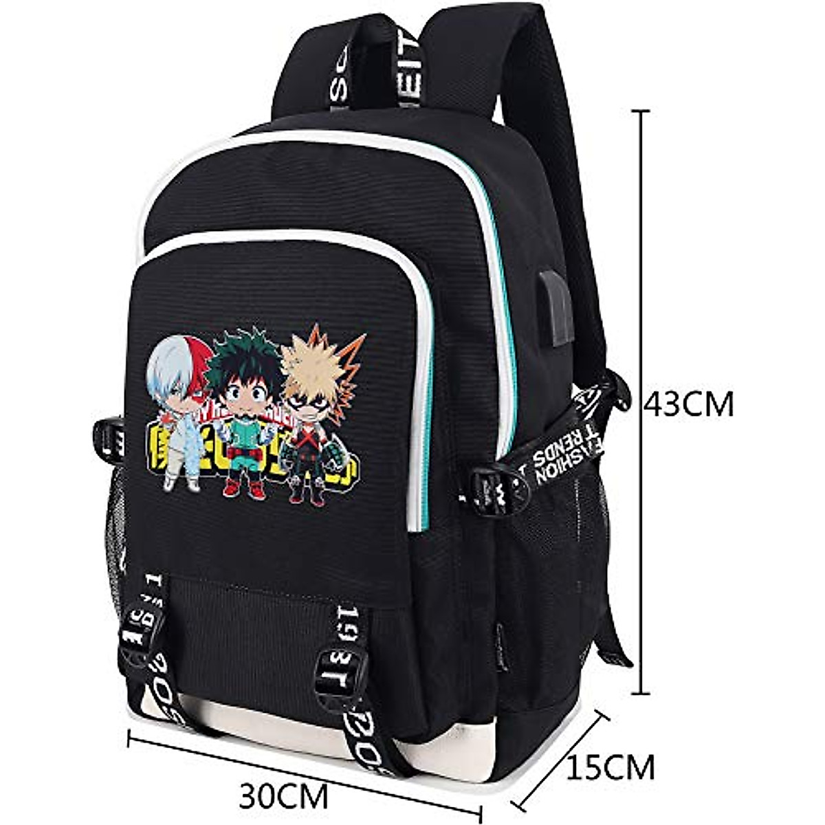 Roffatide Anime Hero Academia Backpack Printed College School Bag Laptop Backpack with USB Charging Port & Headphone Port
