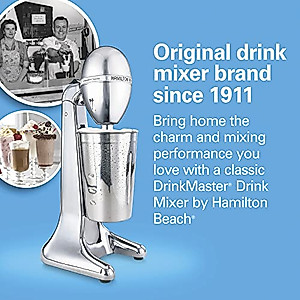 Hamilton Beach DrinkMaster Electric Drink Mixer, Restaurant-Quality Retro Milkshake Maker & Milk Frother, 2 Speeds, Extra-Large 28 oz. Stainless Steel Cup, Classic Chrome