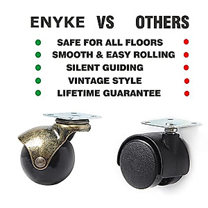 ENYKE Ball Caster Wheels, 1.5-inch Small Wheels for Furniture, Swivel Furniture Casters Set of 4, Antique Brass Top Plate Casters for Furniture, Ottoman, Wheelchair, Coffee Table (Screws Included)