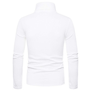 Men's Slim Fit Turtleneck Undershirt Long Sleeve Soft Comfy Stretch T-Shirts Casual Solid Knitted Thermal Pullover Top(E#White,Large)
