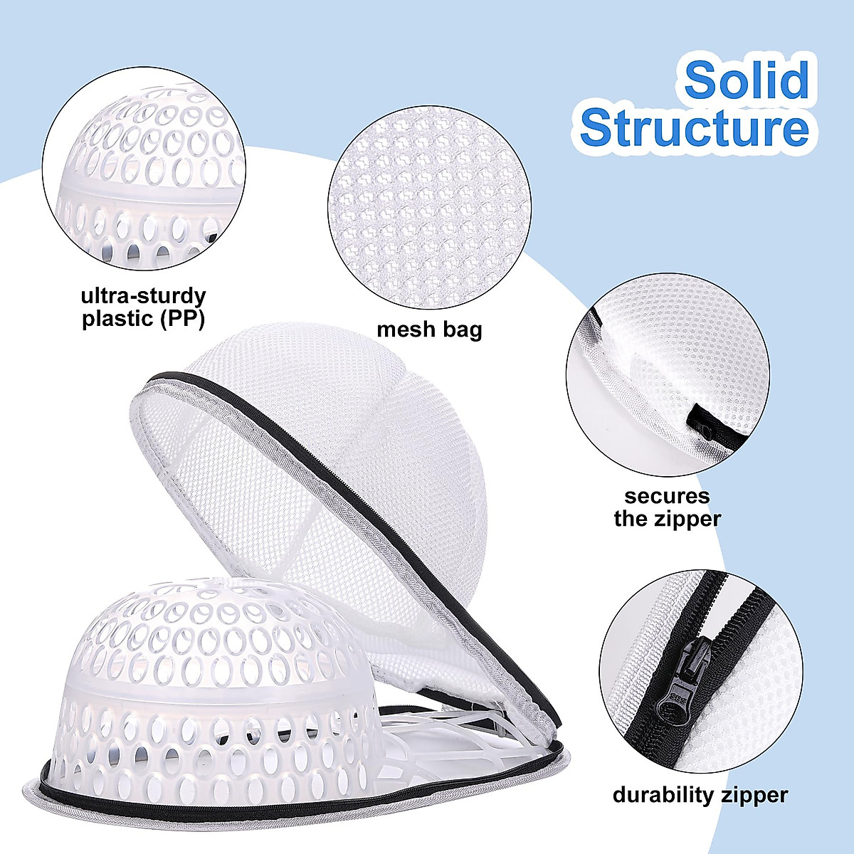 Hat Washer for Baseball Caps - 2 Pack Hat Washer for Washing Machine, Hat Cleaner, Hat Storage for Adult/Kid'S Hat Dishwasher Holder, Hat Protector Racks, Including 2 Pack Hat Bill Shaper, White