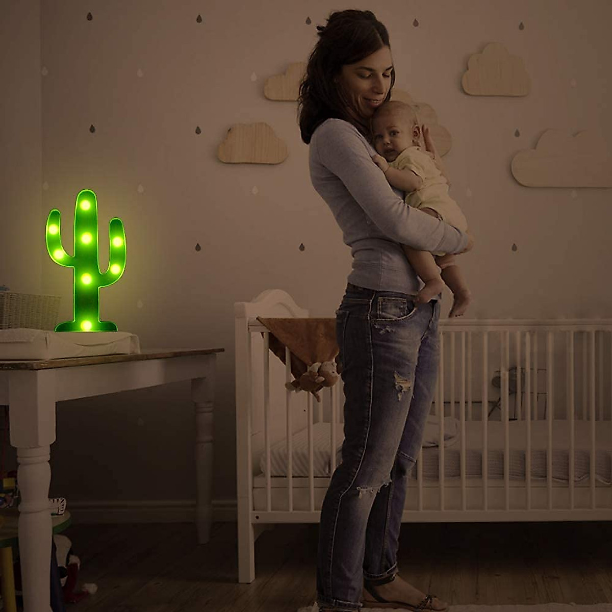 YiaMia LED Night Light LED Cactus Light Table Lamp Light for Kids' Room Bedroom Gift Party Home Decorations Green