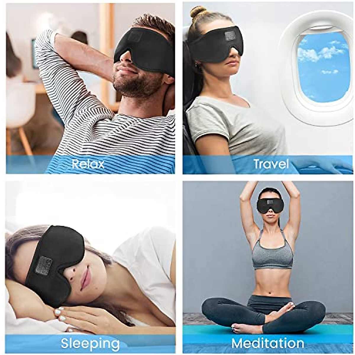 Sleep Headphones Eyemask, Bluetooth 3D Sleep Eye Mask 2 in 1, 100% Blackout Adjustable Eyeshade with Ultra-Thin Stereo Speaker, Noise Cancelling Music Headsets for Sleep Travel Relaxation, Meditation
