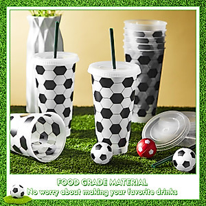 Uiifan 12 Pcs Plastic Tumbler with Lid and Straw Theme Cups 24oz Reusable Cups Gifts for Men Women Birthday Party Supplies Favors(Soccer)