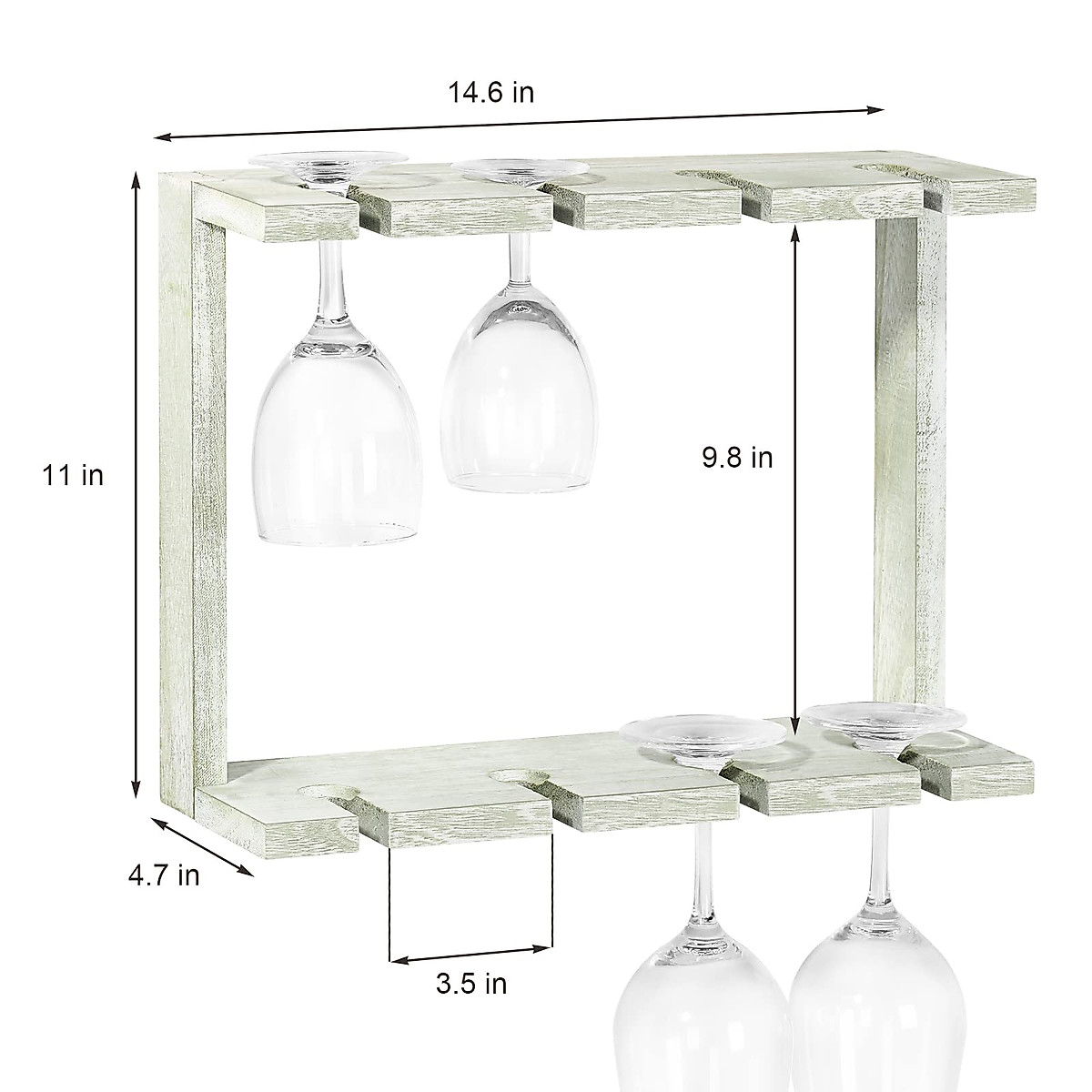 OYEAL Wine Glass Rack Wall Mounted Wood Stemware Storage Holder Rustic 2 Tier Hanging Wine Glass Storage Rack Kitchen Wine Glass Holder, Set of 2, Rustic Green