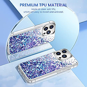 Caka Designed for iPhone 14 Pro Case, iPhone 14 Pro Case 2022 Glitter Bling Sparkle for Women Girls Liquid Floating Quicksand Cover with Screen Protector Phone Case - Blue Purple