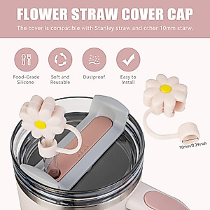 PAuji Silicone Boot and Straw Cover for Stanley Cup 40oz Accessories, Rose Quartz Boot Sleeve Fit with Stanley Cup H2.0 and Quencher Adventure Tumbler 40oz, Anti Dent Bottle Bottom Protector