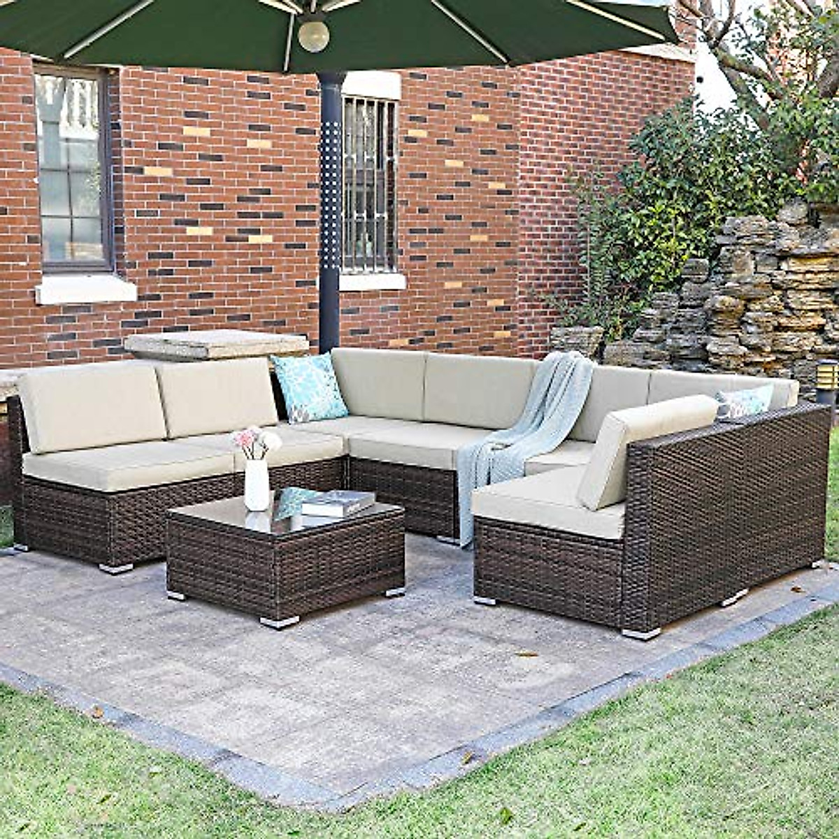 YITAHOME 8 Piece Outdoor Patio Furniture Sets, Garden Conversation Wicker Sofa Set, and Patio Sectional Furniture Sofa Set with Coffee Table and Cushion for Lawn, Backyard, and Poolside, Brown