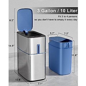 CTIME Slim Motion Sensor Bathroom Trash can Automatic touchless,Stainless Steel Garbage can with lid,3 Gallon Waste Basket,Smart bin Electric Trash cans (Includes 8 Bag Roll)