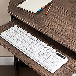 VECELO Corner Computer Desk Writing Smooth Keyboard Tray & Storage Shelves,Compact Home Office Triangle Table, Rustic Natural Brown