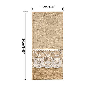 Gbateri 30 Pack Natural Burlap Cutlery Pouch,Burlap Silverware Holders Silverware Bags, Hessian Burlap Lace Utensil Napkin Holders, Knifes Forks Bag with Cotton Inner for Vintage Wedding Christmas