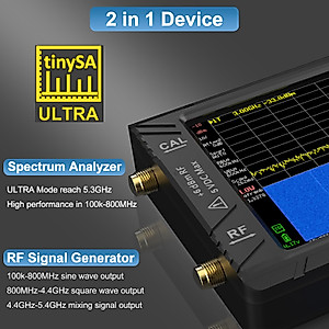 4Inch TinySA Ultra Spectrum Analyzer 100kHz-5.3GHz,V0.4.5.1 Portable Tiny Frequency Analyzer with 32GB SD Card & 3000mAh Battery, 2-in-1 RF Signal Generator RBW LNA DANL Phase Noise