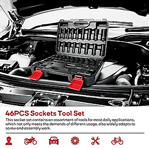 Eastvolt Mechanic Tool Kits, Drive Socket Set, 46 Pieces, with 72 Teeth Reversible Ratchet, Metric/SAE (ASK06)