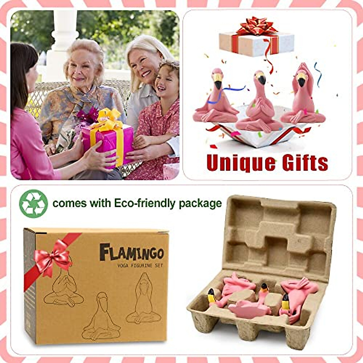 Goodeco 2.4" Mini Yoga Flamingo Figurines - Tiny Gifts Whimsical Kawaii Pink Flamingo Desk Decor, Set of 3 Fairy Garden Lawn Statues, Flamingo Gifts for Women/Mom/Grandma/Girls