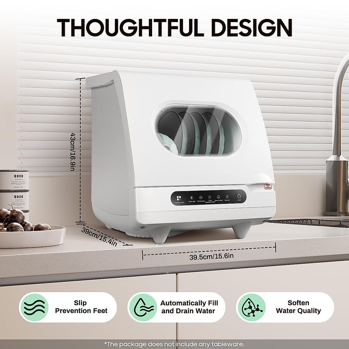 1200W Portable Countertop Dishwasher, 5 Wash Programs Mini Countertop Dishwasher with Water Tank, 360° Spray Arms Intelligent Cutlery Helper for Apartment Kitchen RV Office