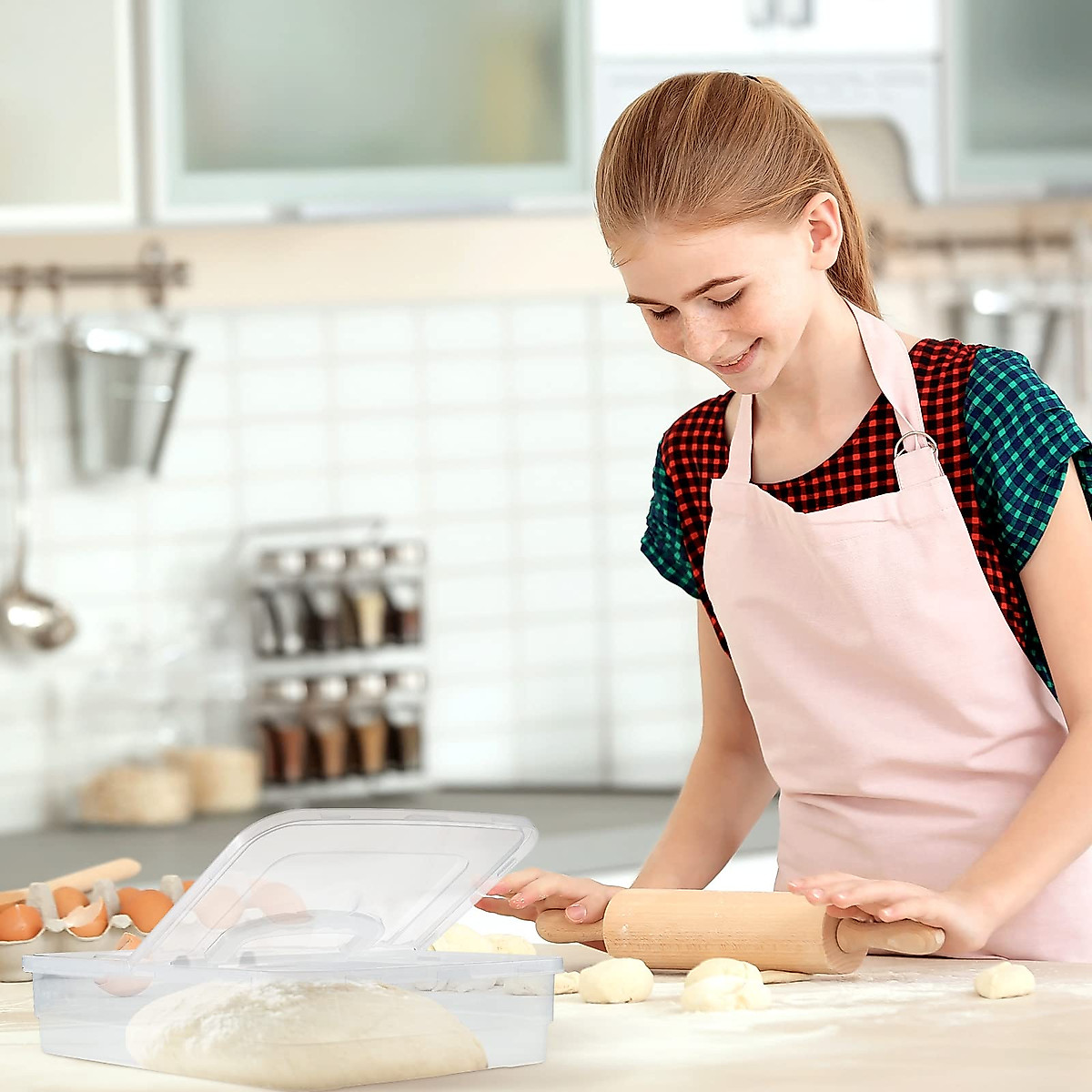 Juexica 4 Pcs Large Pizza Dough Proofing Box with Handle Pizza Dough Container Fits for Dough Balls Pizza Dough Tray for Household, 14 x 10 Inch