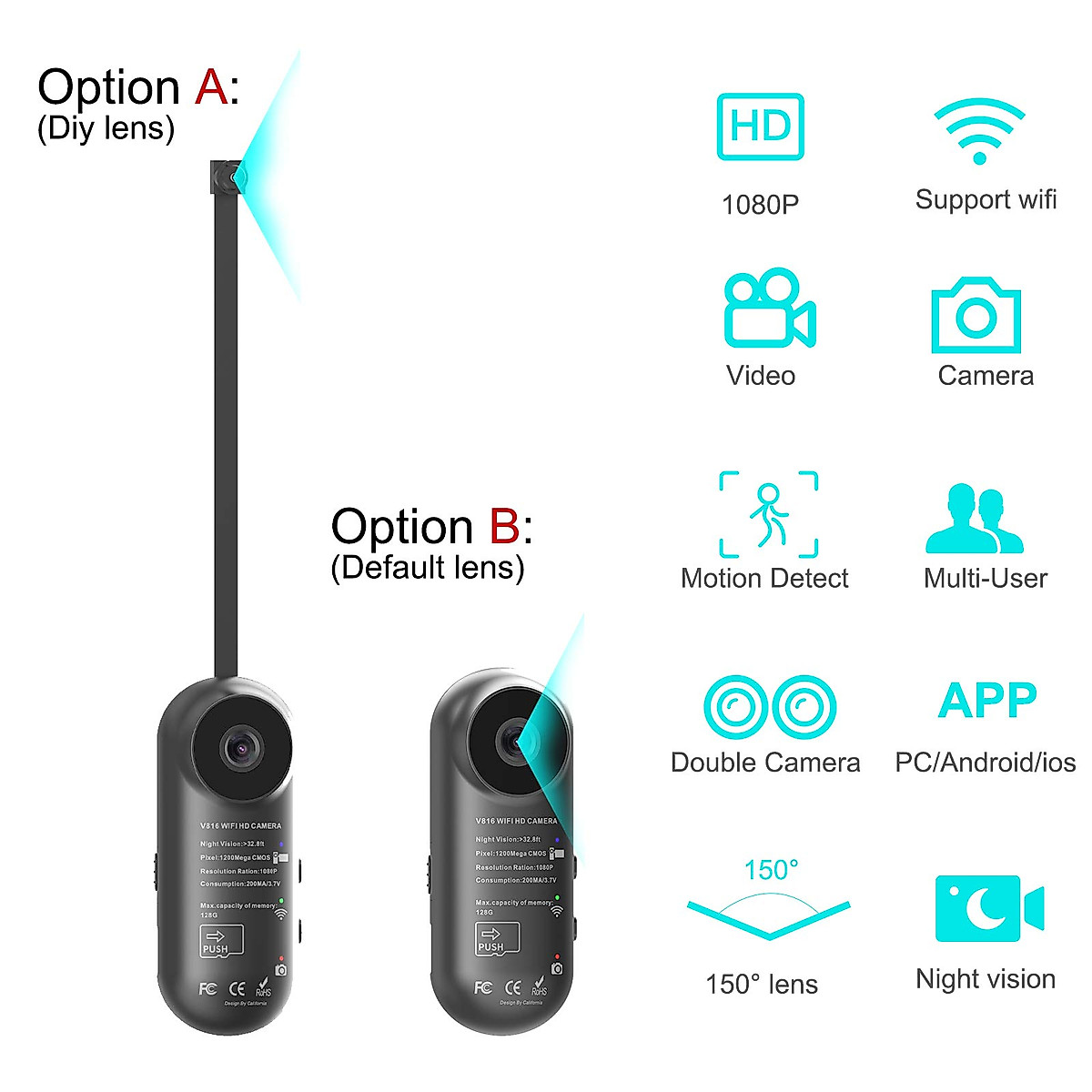 Hidden Spy Camera, 1080P WiFi Mini Camera Portable Wireless Security Cameras with 2 Lenses Motion Detection Night Vision Remote View for Home Surveillance Video Recorder Covert Nanny Cam(2021 Design)