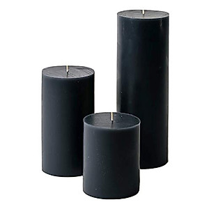 Mister Candle - Assorted Unscented Solid Color Pillar Candles (Set of 3) for Home Décor, Wedding Receptions (Black)