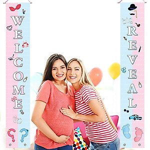 Gender Reveal Party Decorations - Baby Shower Gender Reveal Backdrop Party Supplies Porch Sign – “Welcome to Big Reveal” Baby Unisex Guess Boy Or Girl Banner Photo Props Hanging Door Garden Decor