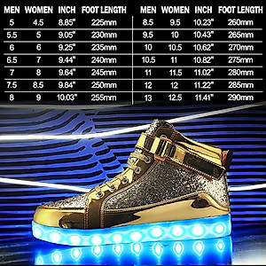 IGxx LED Light Up Shoes for Men USB Recharging High Top LED Sneakers Women Kids Glitter Gold
