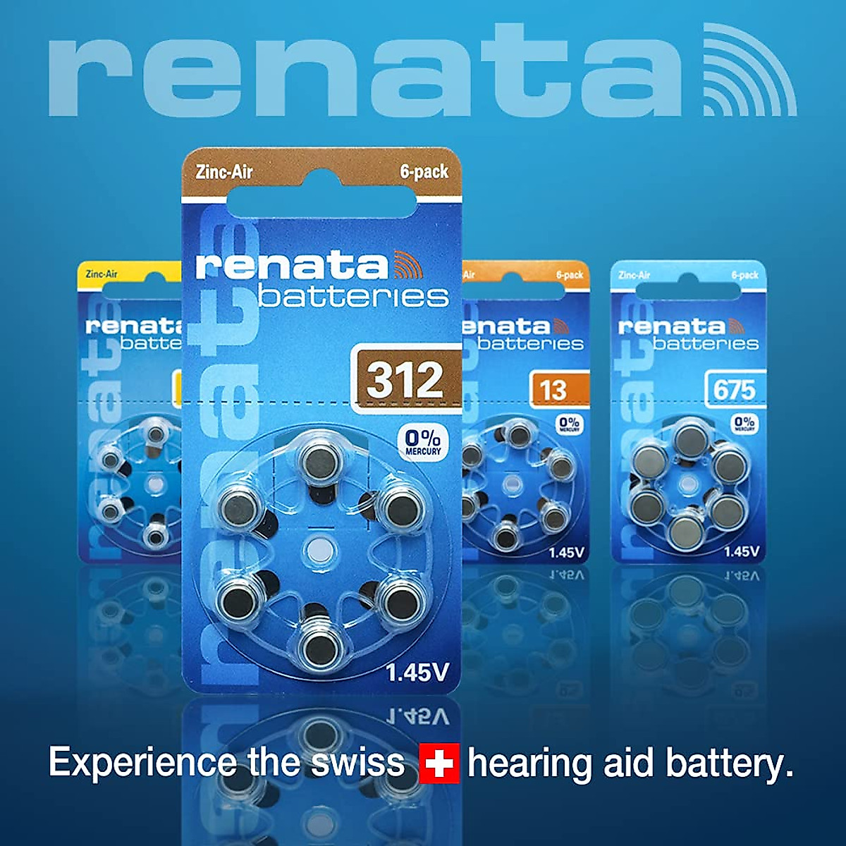 Renata Size 312 Zinc Air 1.45V Hearing Aid Battery - Designed in Switzerland (60 Batteries)