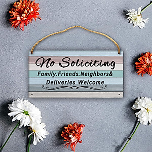 Harooni Funny No Soliciting Sign for House 12 x 6 Inches Welcome Sign for Front Door No Soliciting Family Friends Neighbors & Deliveries Hanging Wooden Sign for Home Porch Yard House Warming