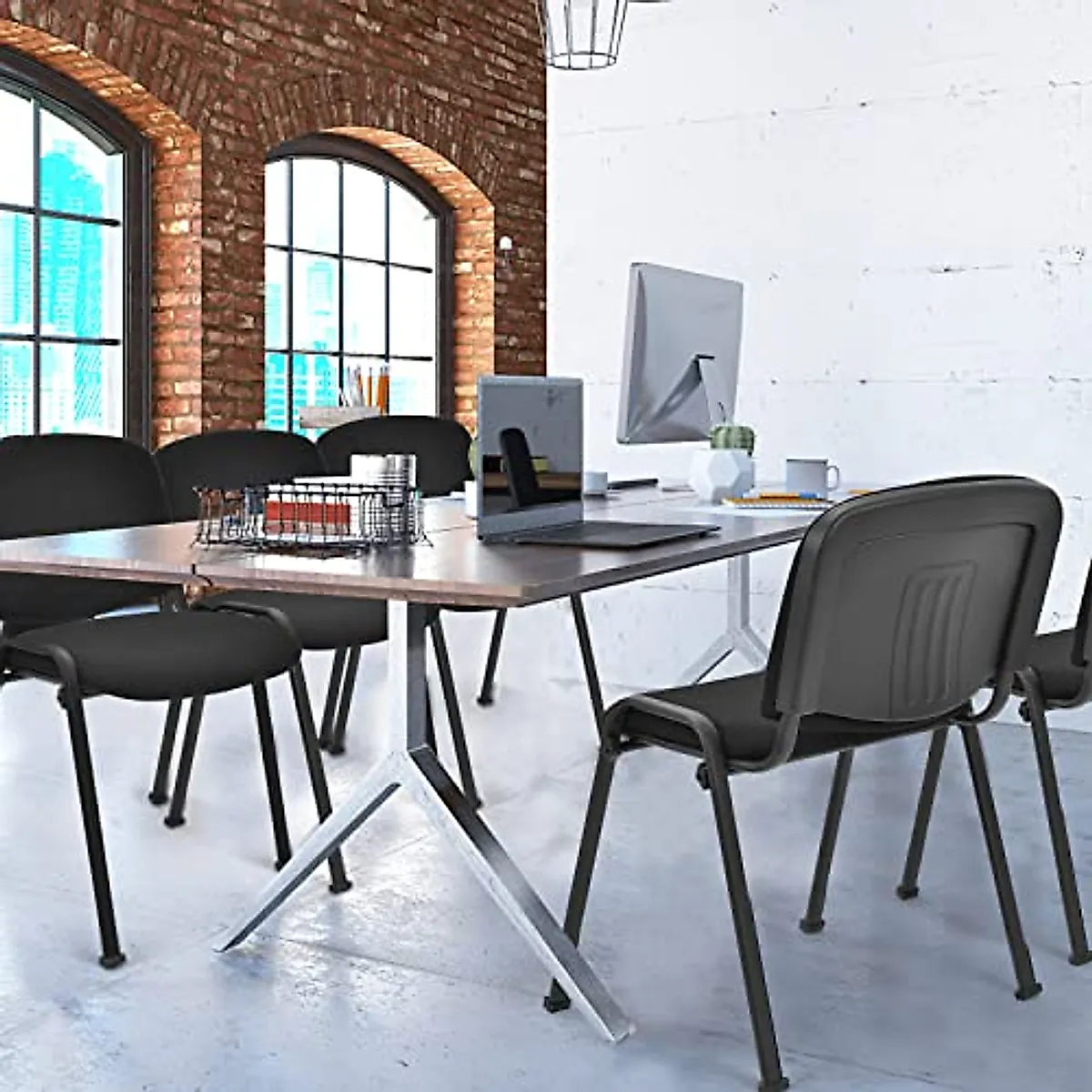 Giantex Set of 5 Conference Chair with Ergonomic Upholstered Seat,Elegant and Stackable Design for Office,Waiting Room, Guest Room, 5 Pieces Reception Executive Chair Set (31.5 H)