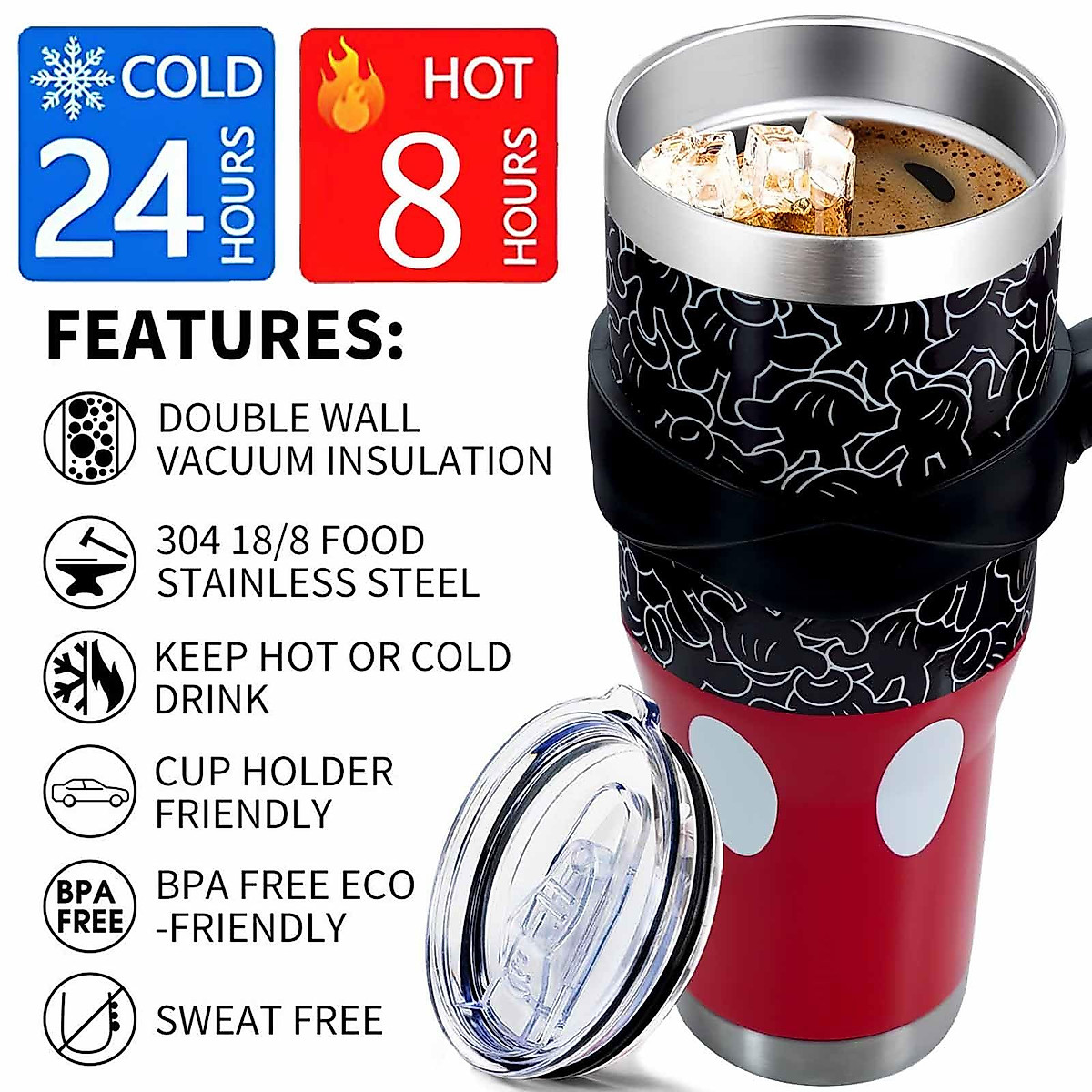 Sunmdecor 40 Oz Tumbler with Handle and Silicone Straws,Coffee Insulated Tumbler with Handle,40oz Tumbler with Handle