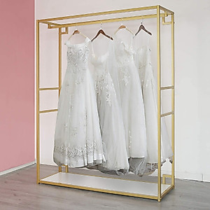 HOMEKAYT Gold Clothing Racks with Shelves, Weeding Dress Retail Clothes Rack,Freestanding Rack, Shoes Bags Clothes Organizer Garment Rack(47" L)