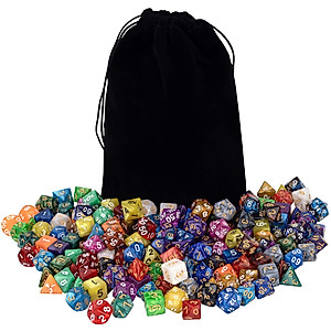 DND Double-Colors Polyhedron Dice Set for Dungeons and Dragons D&D RPG MTG Table Games D4 D6 D8 D10 D% D12 D20 25 Colors Dice with 1 Large Flannel Bag, 25 x 7 (175 Pieces)