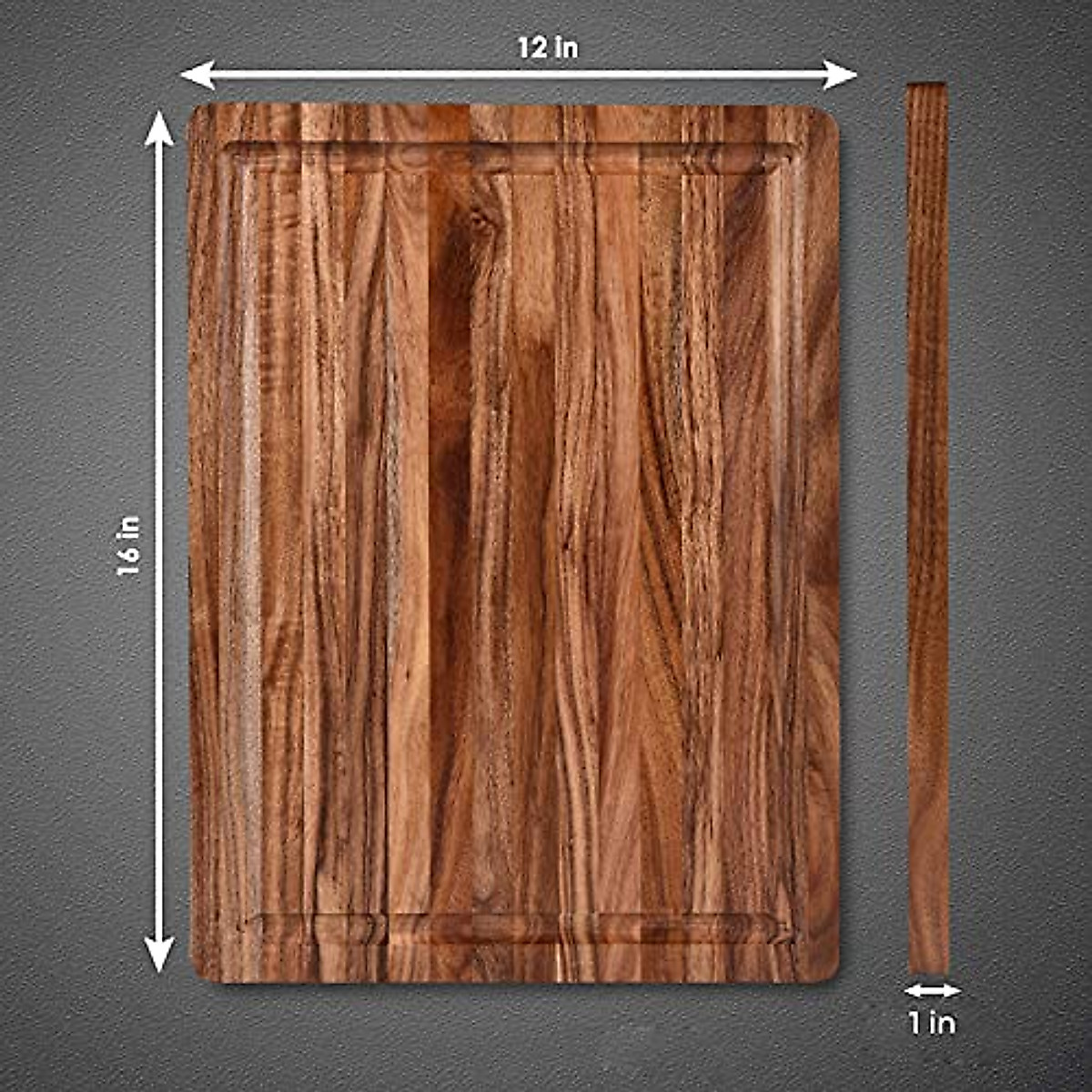 Acacia Wood Cutting Board with Juice Grooves(16" x 12")- Wooden Chopping Board for Meat, Vegetables, Fruit & Cheese