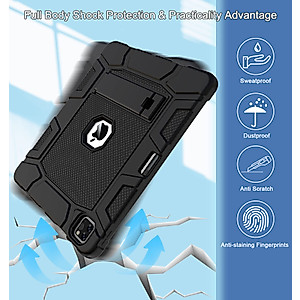 Rantice iPad Pro 12.9 Case 6th/5th Generation with Apple Pencil Holder, Hybrid Shockproof Rugged Drop Protection Cover with Kickstand for iPad Pro 12.9'' 2022/2021 Released (Black)
