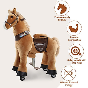 WondeRides Ride on Rocking Horse Toy Pony Cycle Plush Walking Animal Giddy up Pony Mechanical Riding Horse Medium Size 4 for Toddler Age 4-9 (36 Inch Height), Walking Horse Toy with Wheels